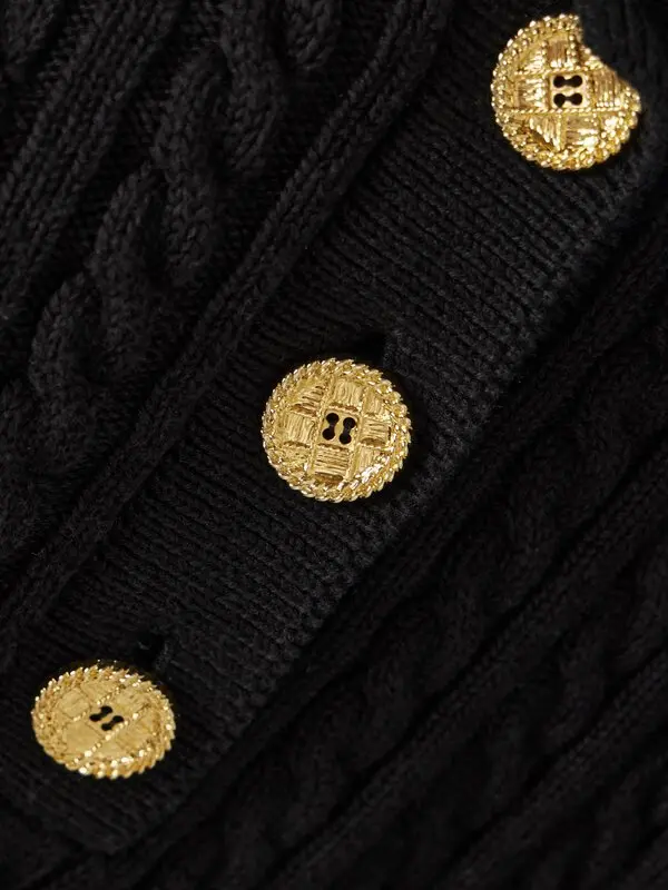 Alessandra Rich Cropped Cable-knit Cotton Polo Shirt