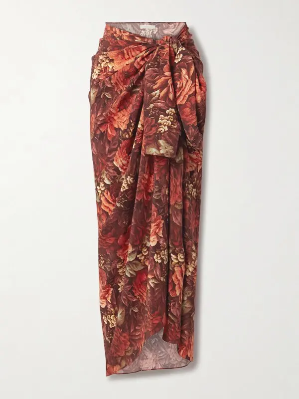 Faithfull The Brand Tayga Floral-print Silk-crepe Pareo - Red