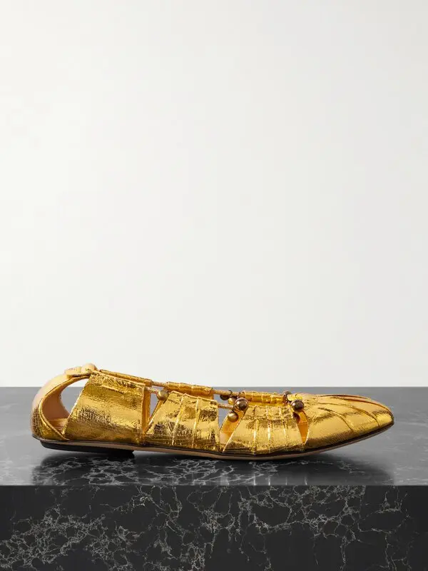 Chloé Luna Embellished Metallic Leather Ballet Flats - Gold
