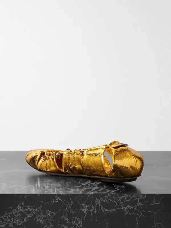 Chloé Luna Embellished Metallic Leather Ballet Flats - Gold