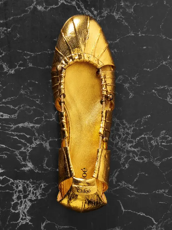 Chloé Luna Embellished Metallic Leather Ballet Flats - Gold