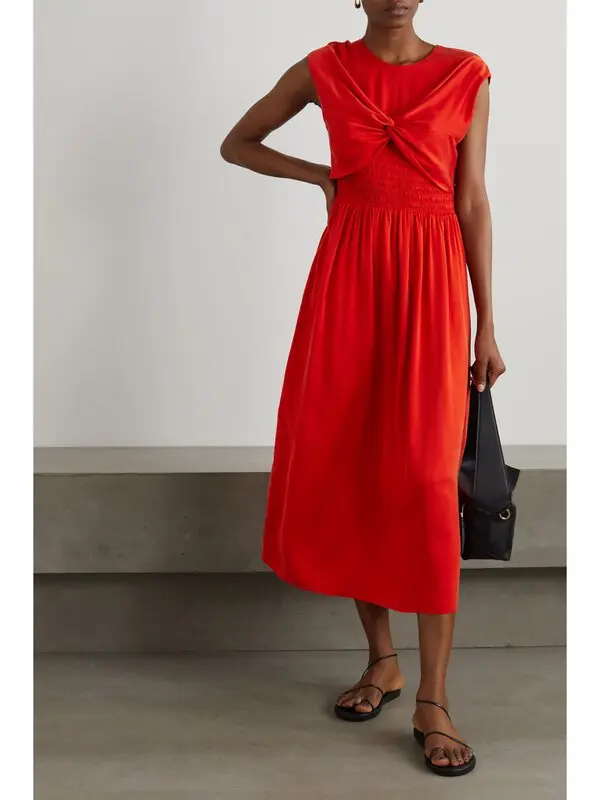 Tove Mahaney Smocked Silk Midi Dress