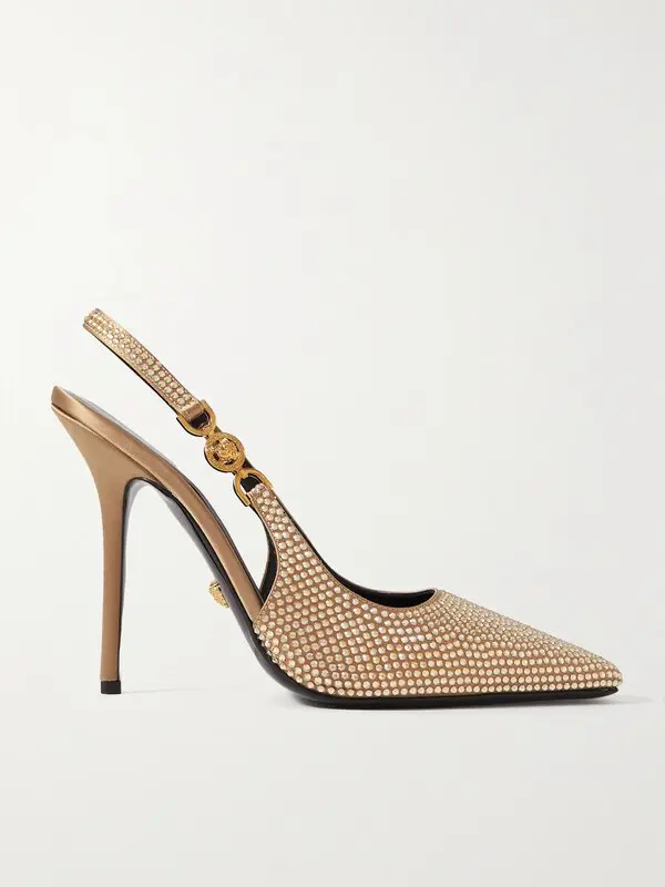 Versace Embellished Satin Slingback Pumps