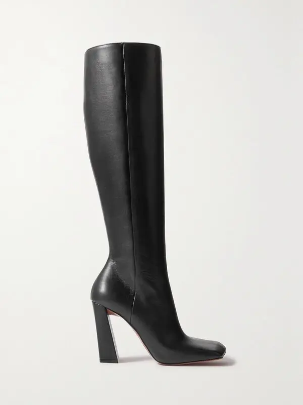 Amina Muaddi Marine Leather Knee Boots - Black