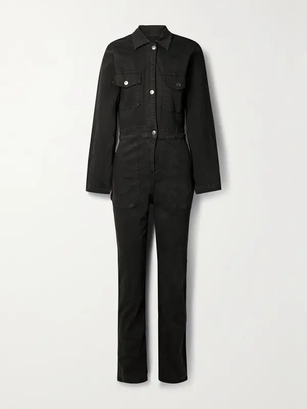 RIVET UTILITY Stretch-denim Jumpsuit - Black