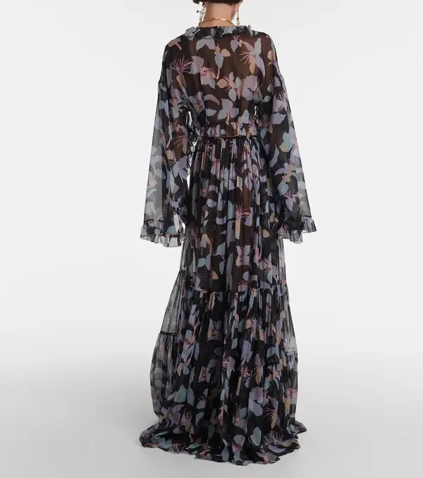 Chloé Floral Pleated Silk Maxi Skirt