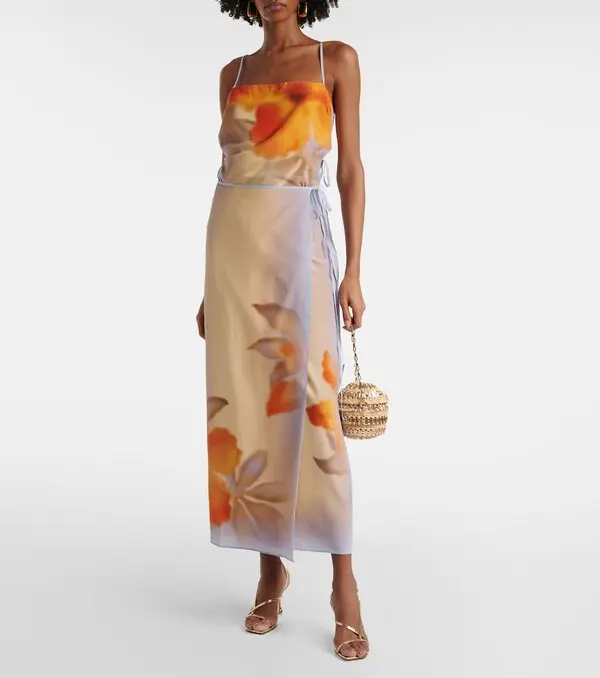 SIR. Floral Silk Crepe Wrap Skirt