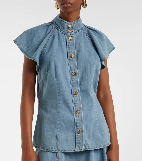 Zimmermann Crush Flutter Sleeve Denim Shirt