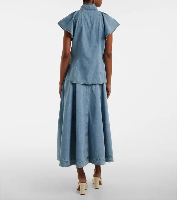 Zimmermann Crush Flutter Sleeve Denim Shirt