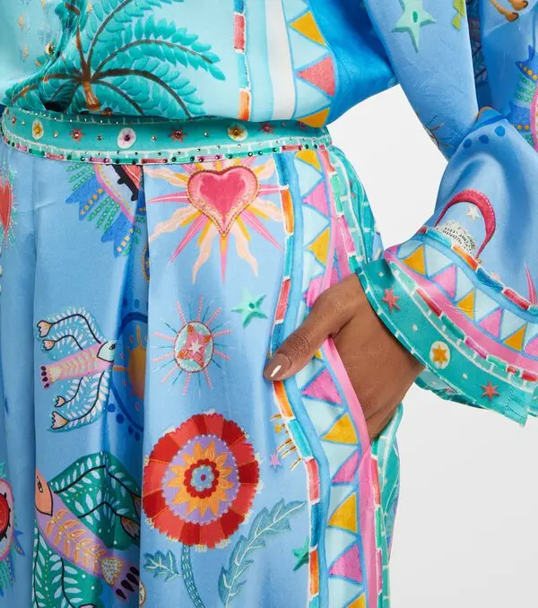 Camilla Embellished Printed Silk Palazzo Pants