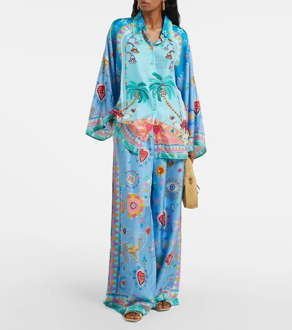 Camilla Embellished Printed Silk Palazzo Pants