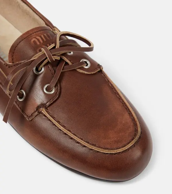 Miu Miu Leather Boat Shoes - Brown