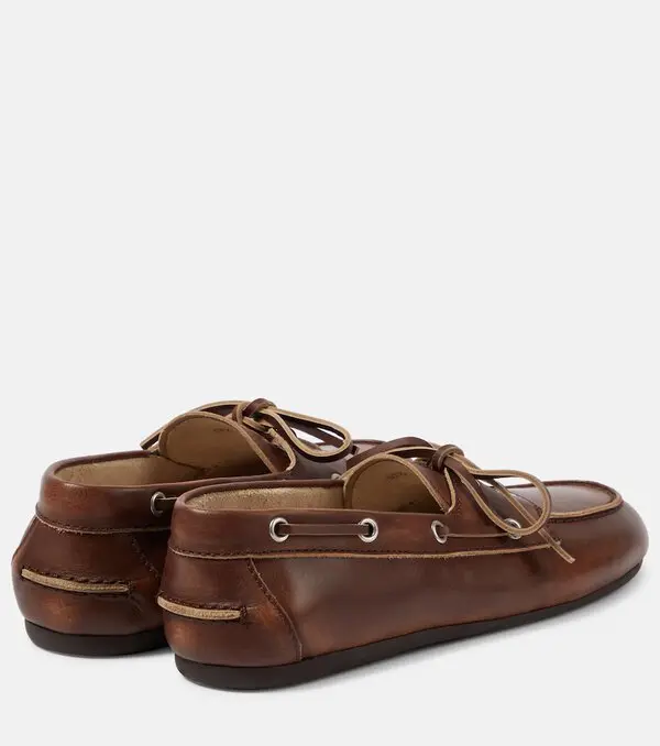 Miu Miu Leather Boat Shoes - Brown