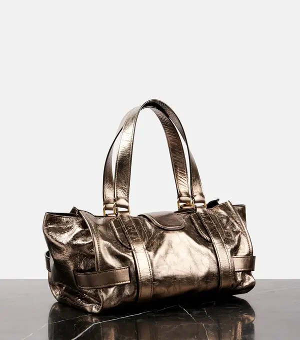 Chloé Large Metallic Leather Tote Bag - Silver