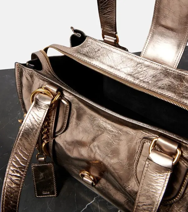 Chloé Large Metallic Leather Tote Bag - Silver