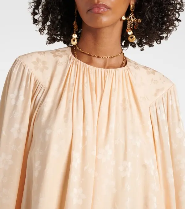 Chloé Gathered Floral Silk Jacquard Mini Dress