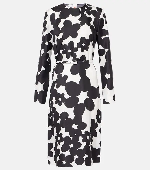 Marni Printed Silk Midi Dress - Black