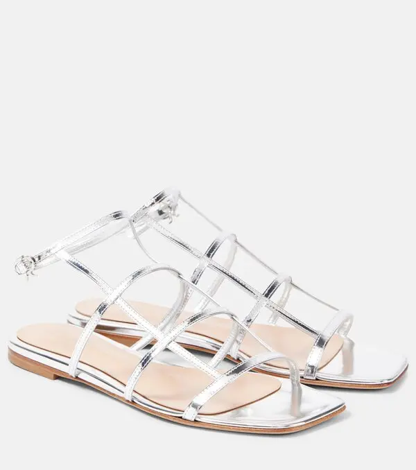 GIANVITO ROSSI Metallic Leather Sandals - Silver