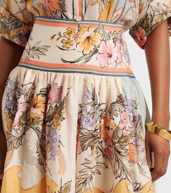 Zimmermann Tallow Printed Linen Maxi Skirt