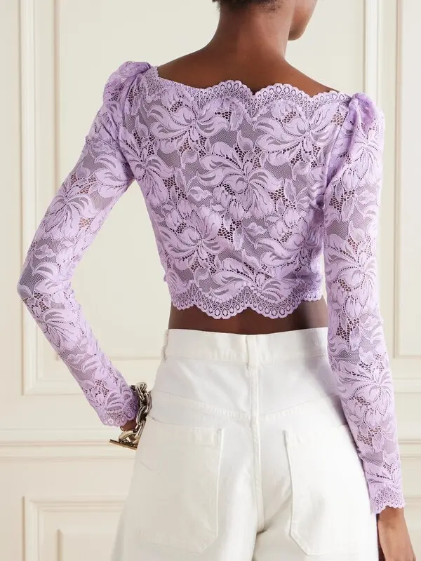 Rabanne Cropped Guipure Lace Top - Purple