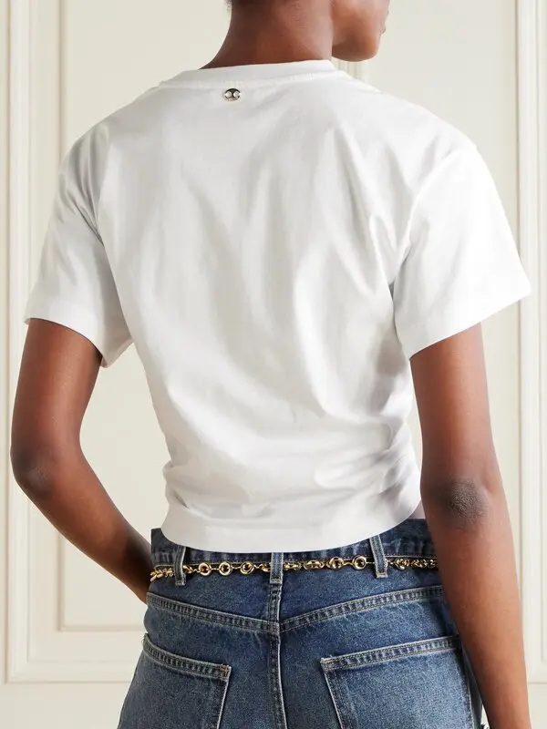 Rabanne Cropped Embellished Cotton-jersey T-shirt - White