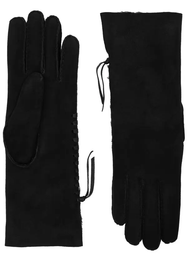 AGNELLE Mia Lace-up Shearling Gloves - Black