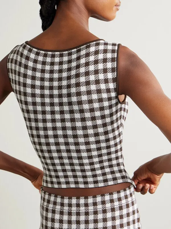 Staud Montgomery Cropped Gingham Jacquard-knit Tank