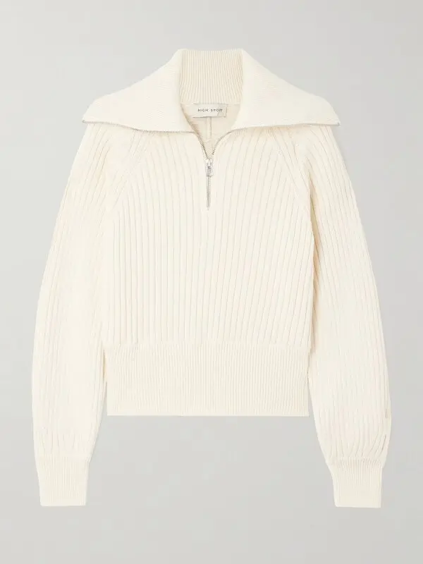 HIGH SPORT Chester Ribbed Cotton-blend Zip-up Sweater - Neutrals