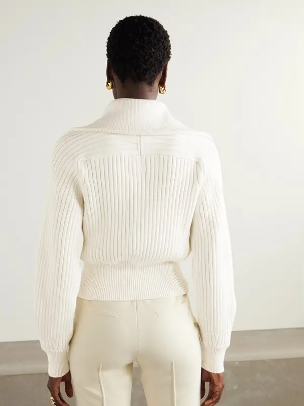HIGH SPORT Chester Ribbed Cotton-blend Zip-up Sweater - Neutrals
