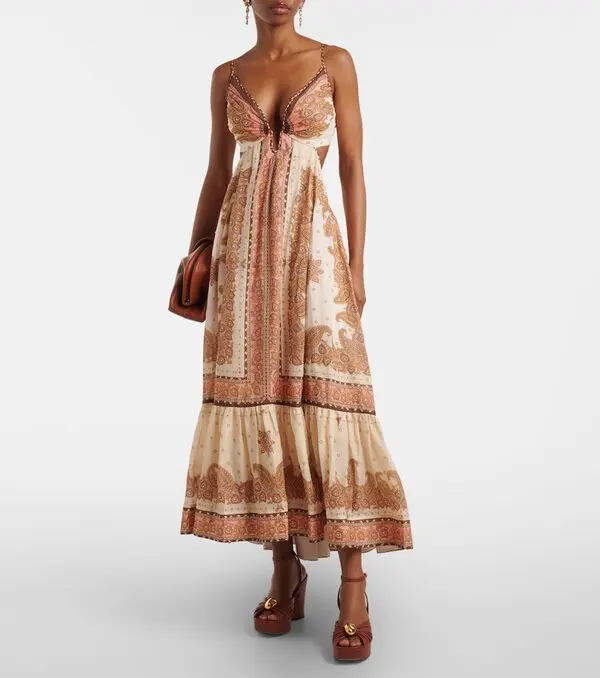 Zimmermann Maxine Paisley Ramie Midi Dress