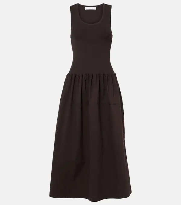 Proenza Schouler White Label Malia Jersey And Poplin Midi Dress - Brown