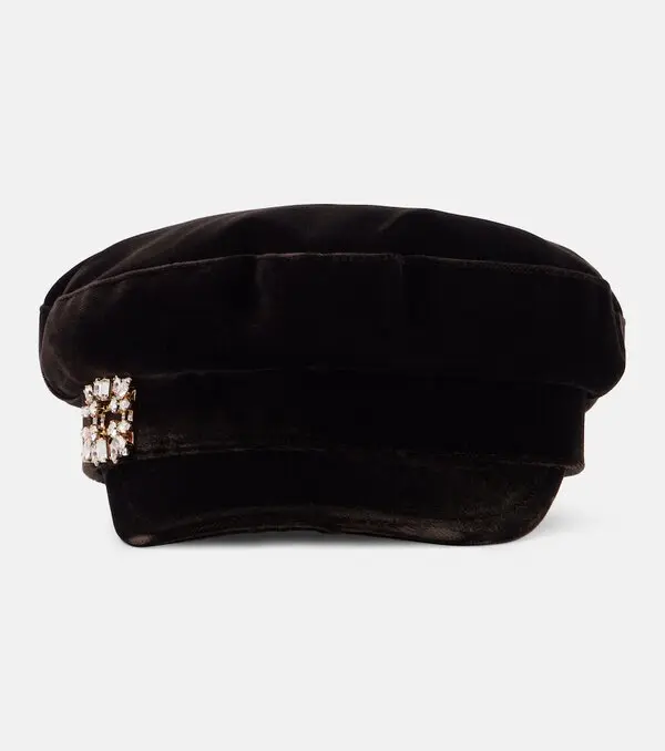 ROGER VIVIER Velvet Newsboy Cap With Embellishment - Brown