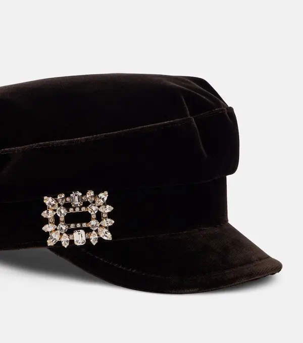 ROGER VIVIER Velvet Newsboy Cap With Embellishment - Brown