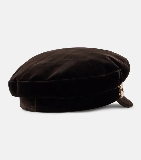 ROGER VIVIER Velvet Newsboy Cap With Embellishment - Brown