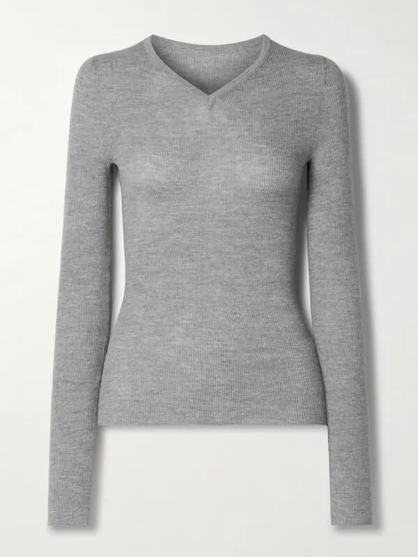 Khaite Tania Ribbed Wool-blend V-neck Top