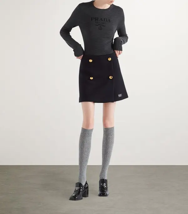 Prada Wool-blend Superfine Logo Crew Neck Sweater - Grey