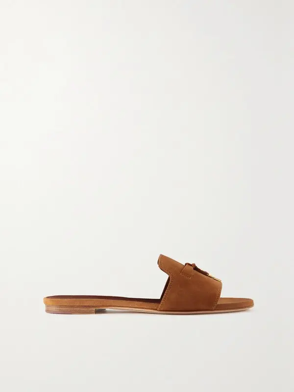 Loro Piana Summer Charms Suede Slides - Brown