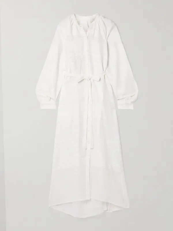 LEMLEM Makeda Belted Metallic Striped Cotton-gauze Maxi Dress - White