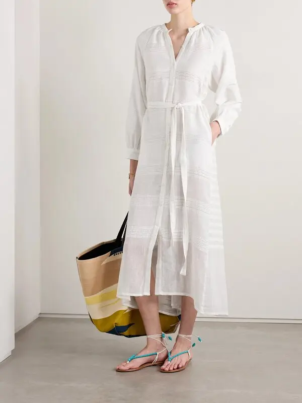 LEMLEM Makeda Belted Metallic Striped Cotton-gauze Maxi Dress