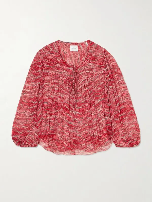 MARANT ETOILE Advika Tie-detailed Printed Crepon Blouse - Red