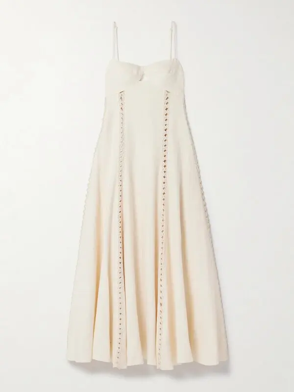 Johanna Ortiz Catamaran Ventures Crochet-trimmed Linen Midi Dress - Neutrals
