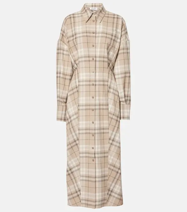 Attico Checked Cotton-blend Shirt Dress - Beige