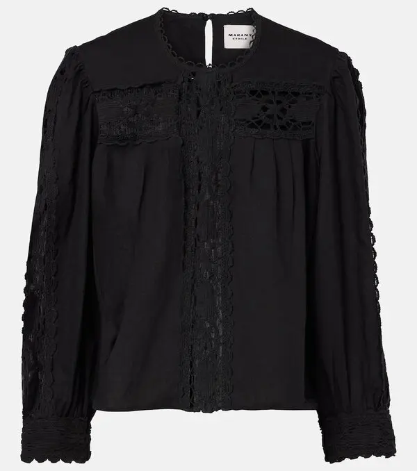 MARANT ETOILE Valmira Embroidered Linen And Cotton Blouse - Black
