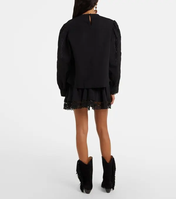 MARANT ETOILE Valmira Embroidered Linen And Cotton Blouse - Black