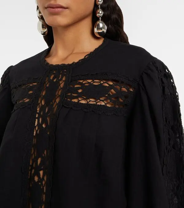MARANT ETOILE Valmira Embroidered Linen And Cotton Blouse - Black
