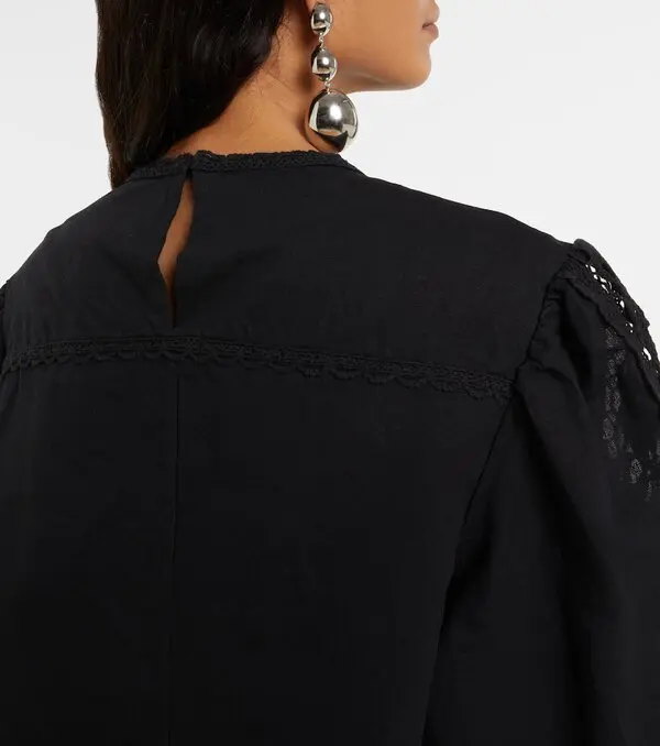 MARANT ETOILE Valmira Embroidered Linen And Cotton Blouse - Black