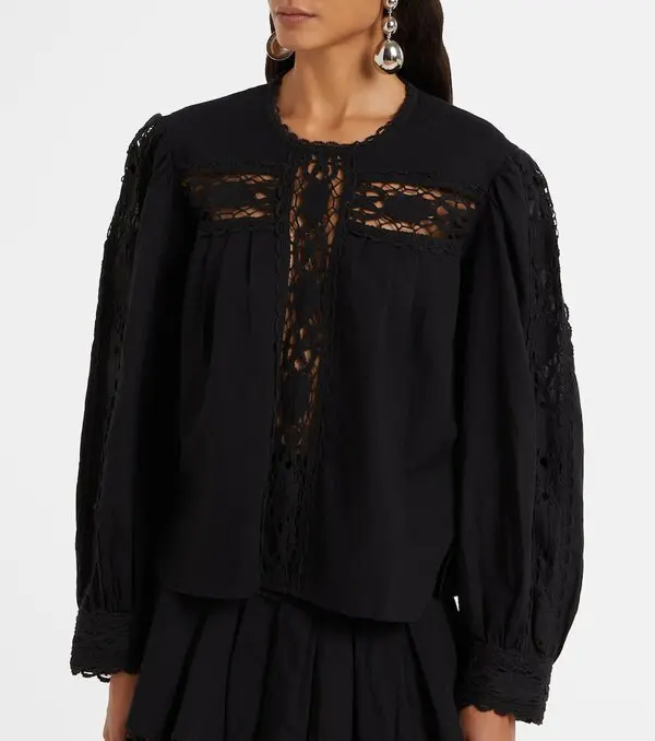 MARANT ETOILE Valmira Embroidered Linen And Cotton Blouse - Black