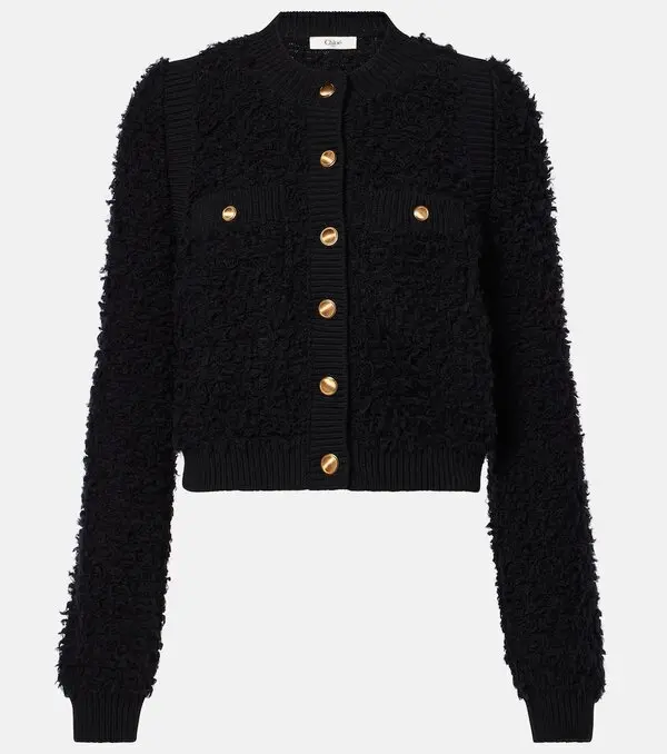Chloé Cropped Mohair-blend Tweed Jacket - Black