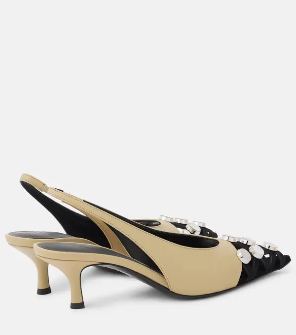 Attico Fiona 50 Embellished Leather Slingback Pumps - Beige