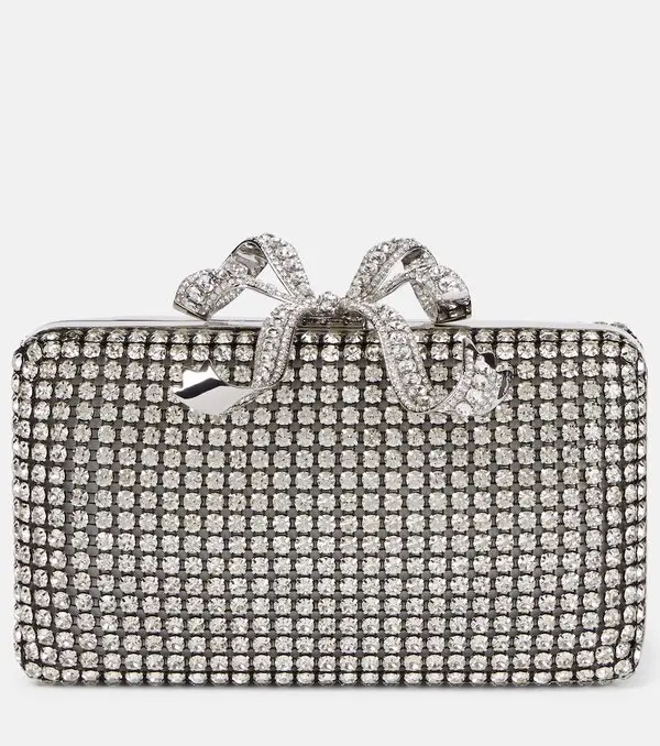 SELF-PORTRAIT Small Crystal-embellished Clutch - Silver